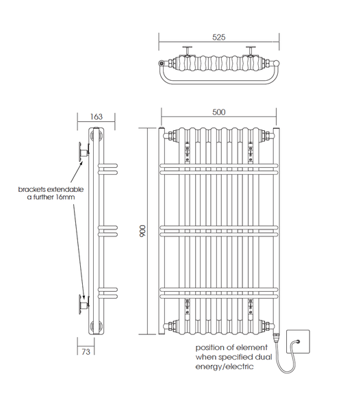 Vogue Nexus Grand III Wall Mounted TM003 Traditional Radiator – Hot ...